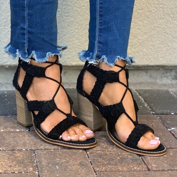 Anthropologie | Shoes | Braided Woven Leather Lace Up Block Heel ...